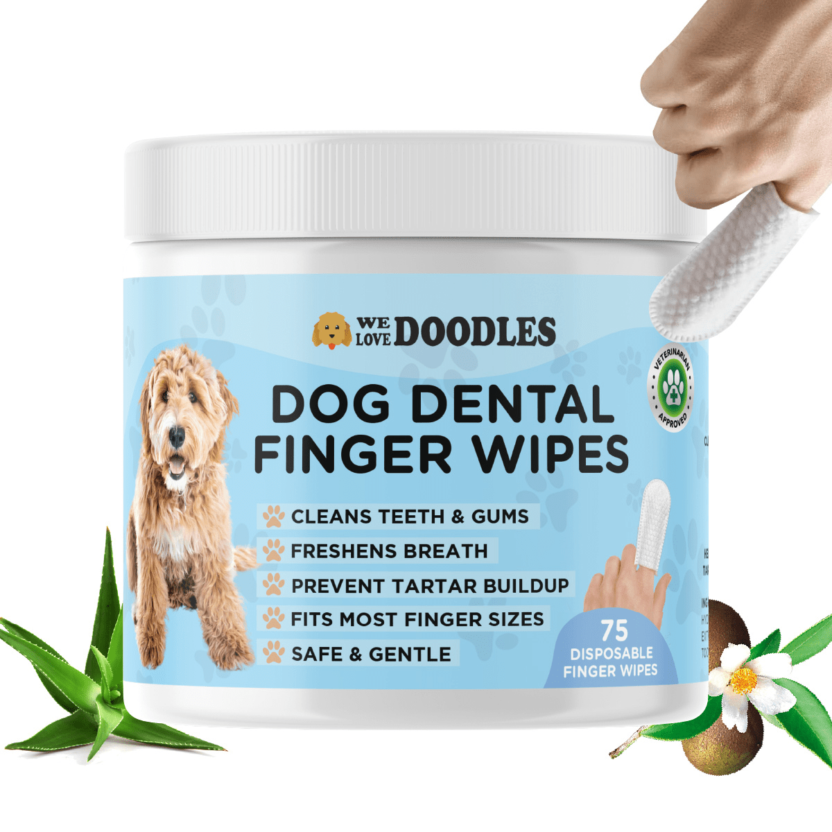 Dog Dental Finger Wipes | 75 Count Fresh Breath & Plaque – We Love Doodles