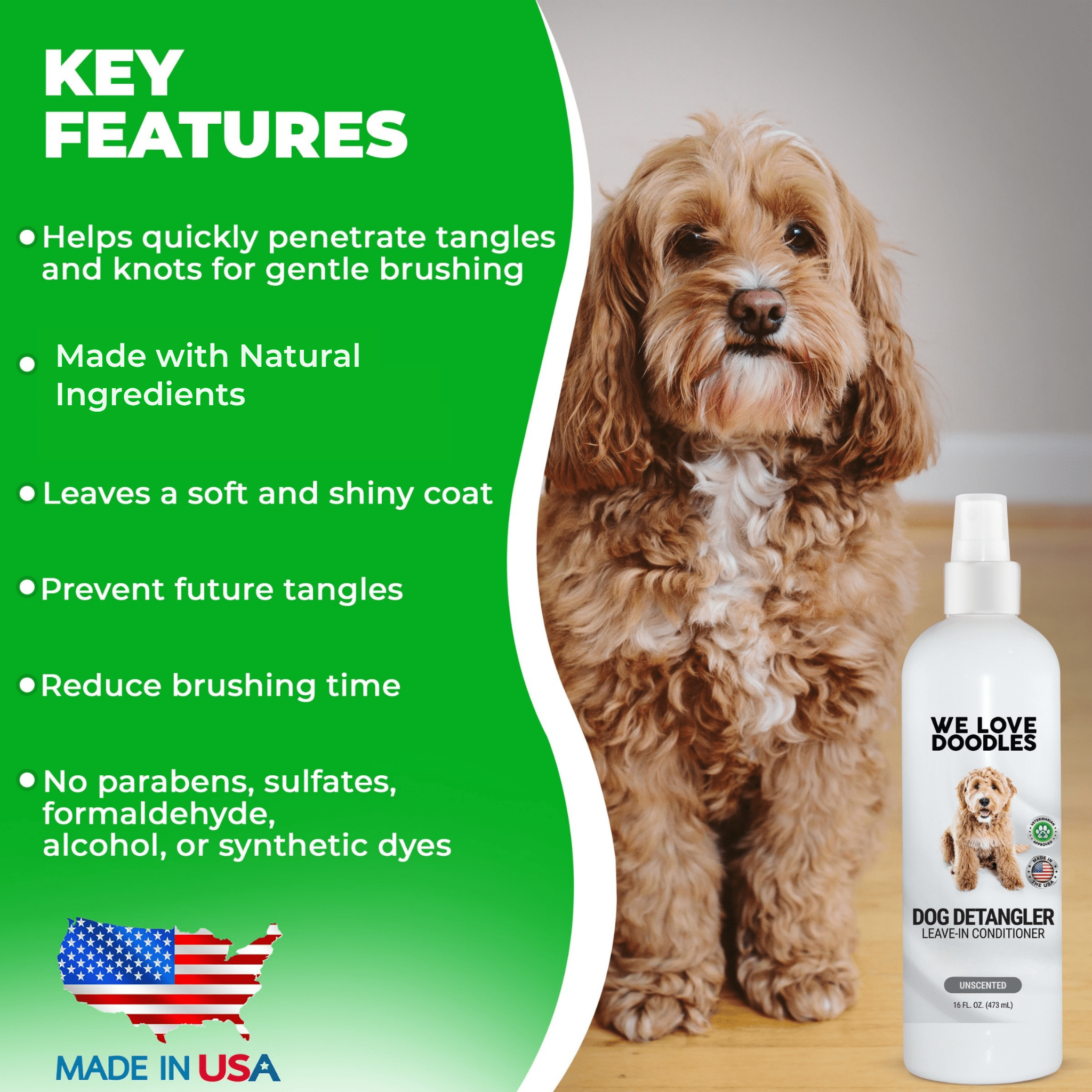 Dog Detangler Spray (Unscented) | Hypoallergenic Leave-In Grooming ...